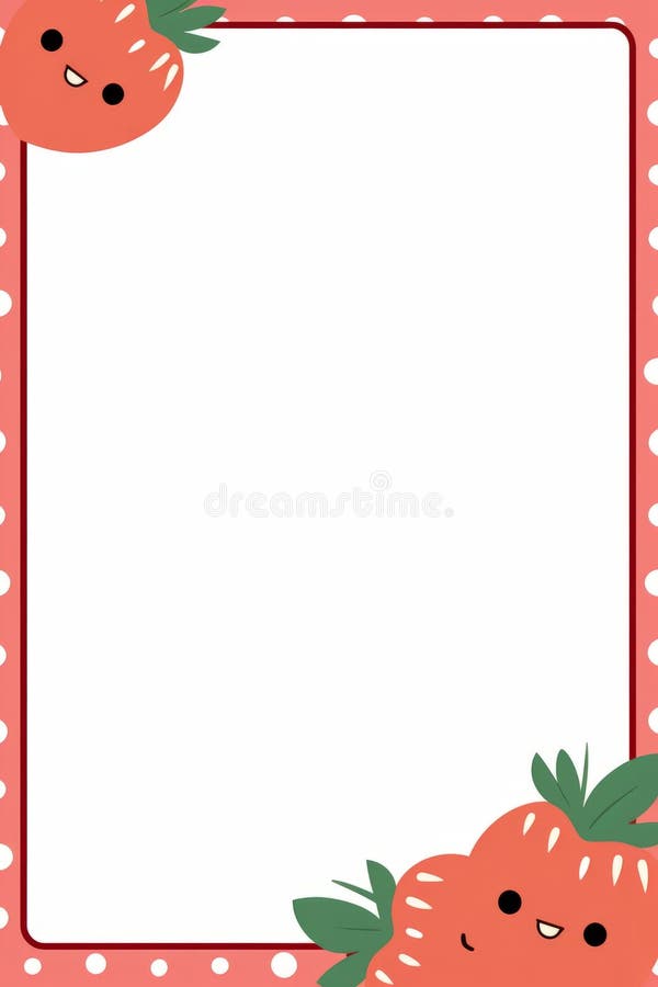 A Cute Strawberry Frame with a Smiley Face on it Stock Illustration ...