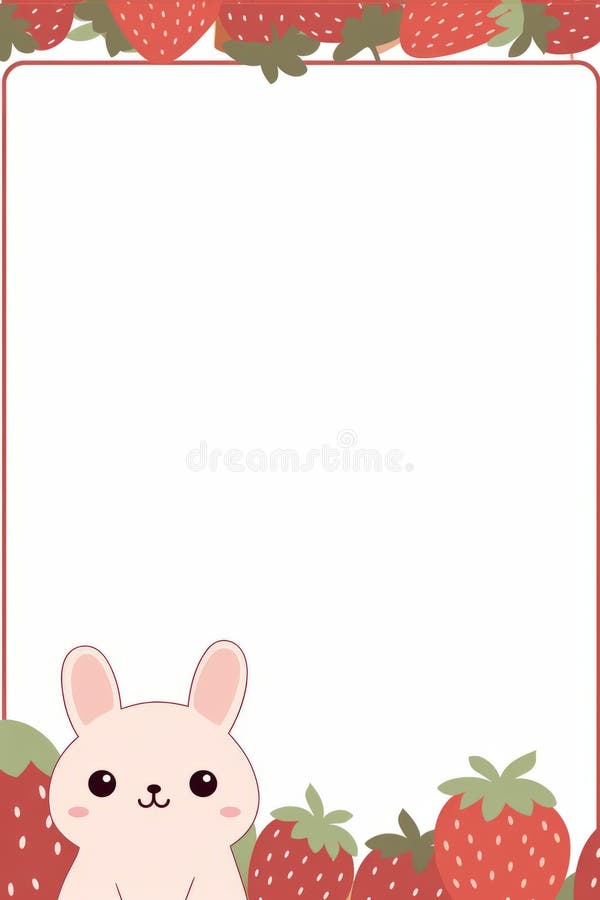 Strawberry Frame with Cute Rabbit and Strawberries Stock Illustration ...