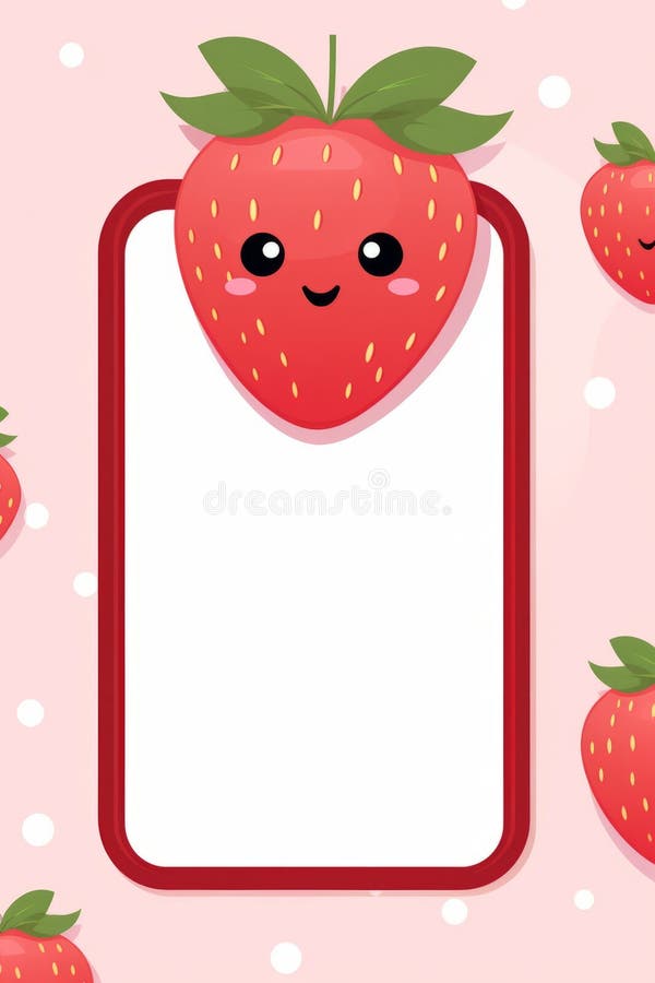 Strawberry Frame with Kawaii Faces on it Stock Illustration ...