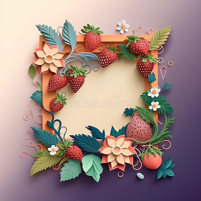 Strawberry Frame with Leaves, Flowers and Berries. Vector Illustration ...