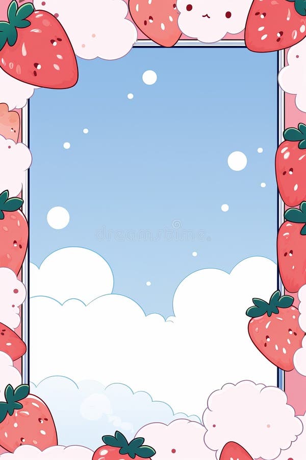 A Strawberry Frame Surrounded by Clouds and Strawberries Stock ...