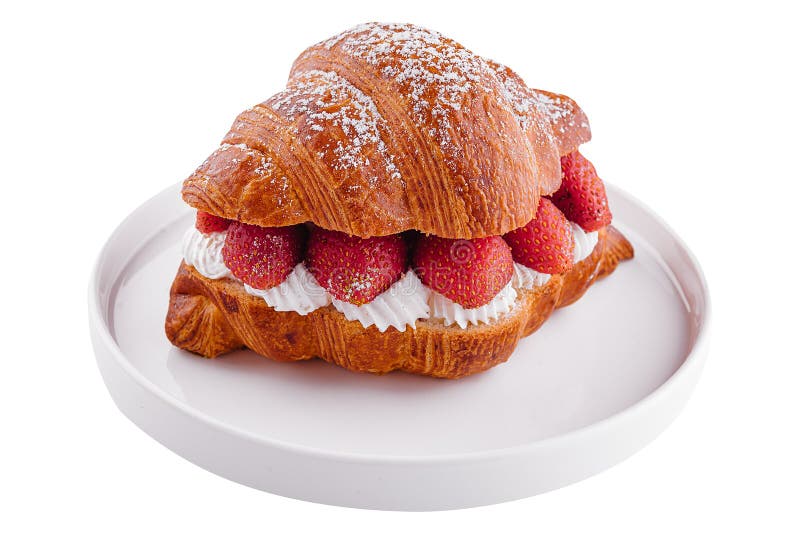 Strawberry and Fresh Cream Croissant Stock Photo - Image of dough ...
