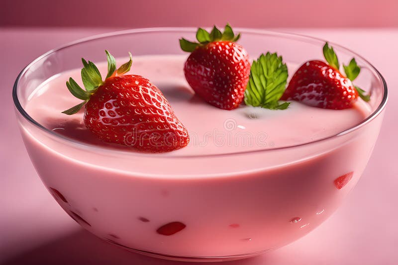 Strawberry Fruit Floating in Strawberry Milk, Yogurt, Smoothie Stock ...