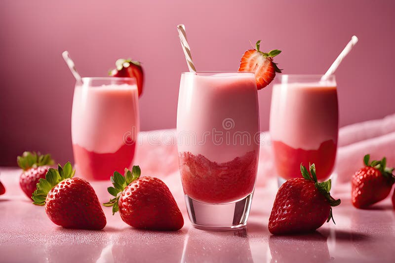 Strawberry Fruit Floating in Strawberry Milk, Yogurt, Smoothie Stock ...