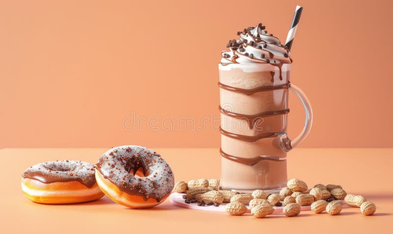 Strawberry Glazed Donuts and Coffee Cocktail in a Glass Stock Photo ...