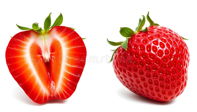 Strawberry Half and Whole, Side by Side, Isolated on White with Natural ...