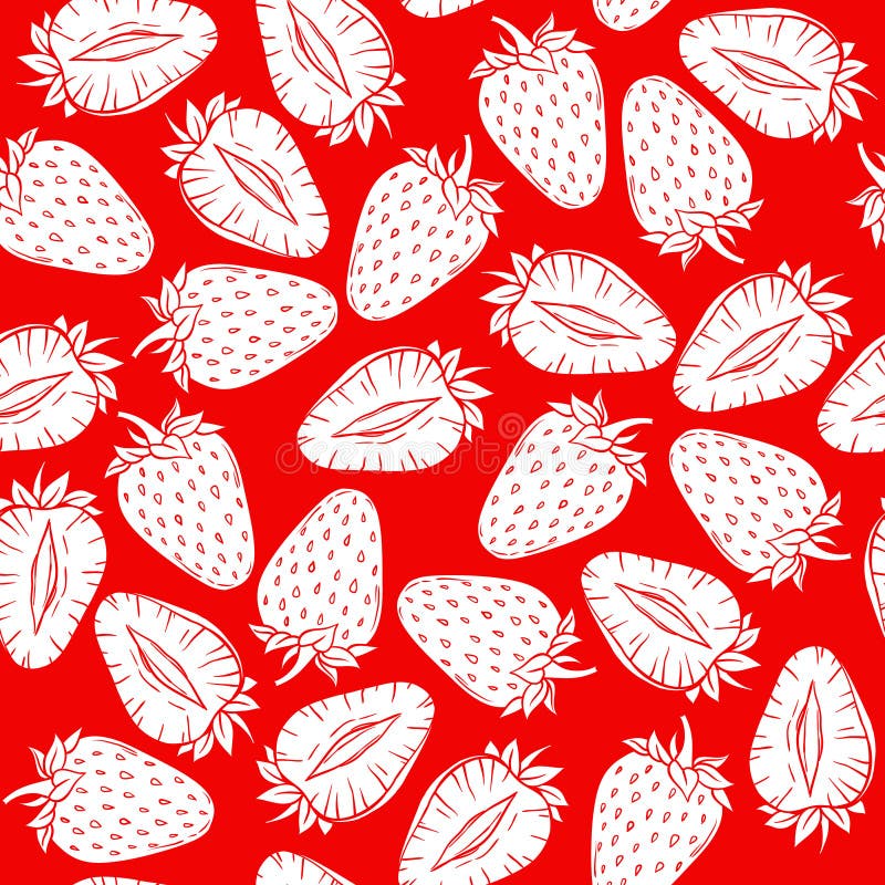 Strawberry, Hand Drawn Sketch Linen Vector Seamless Pattern Stock ...