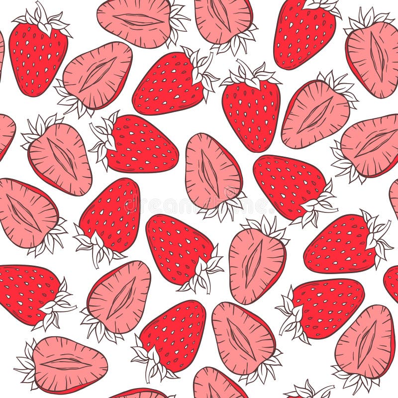 Strawberry, Hand Drawn Sketch Linen Vector Seamless Pattern Stock ...