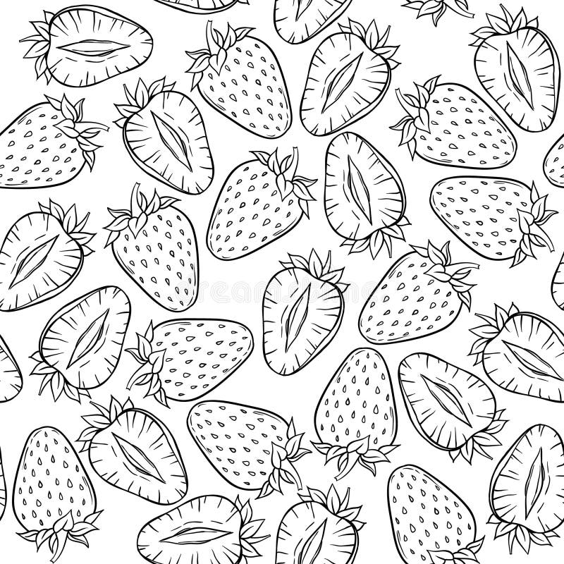 Strawberry, Hand Drawn Sketch Linen Vector Seamless Pattern Stock ...