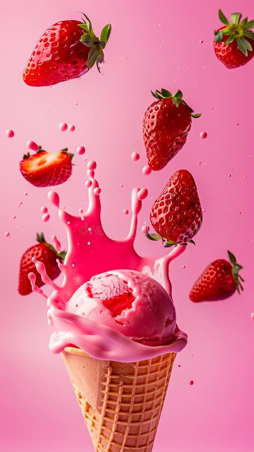 A Strawberry Ice Cream Cone with Pink Liquid Stock Photo - Image of ...