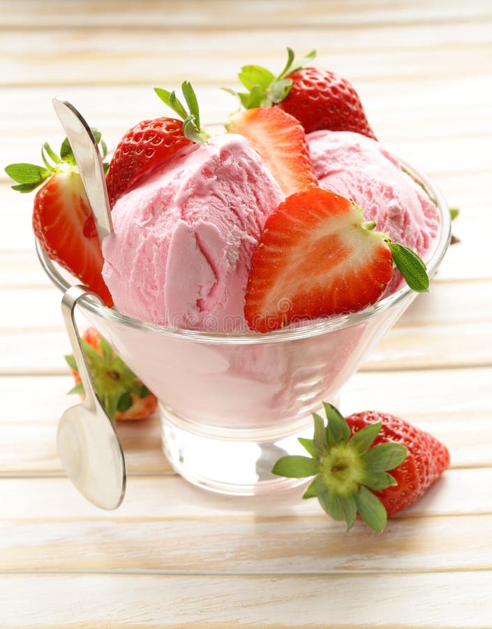 Strawberry Ice Cream Served with Berries Stock Image - Image of ...