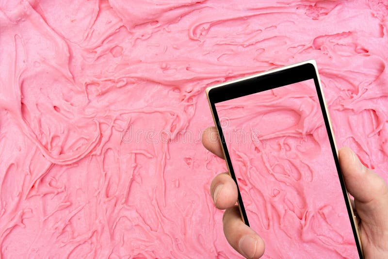 Strawberry Ice Cream on Smartphone Screen. Stock Photo - Image of ...