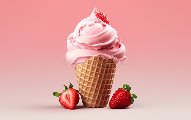 Strawberry Ice Cream White Background -Generative Ai Stock Illustration ...