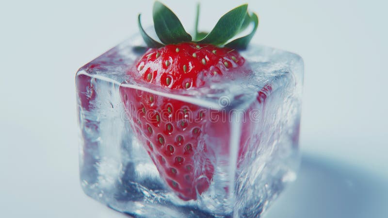 Strawberry in an ice cube stock illustration. Illustration of pink ...