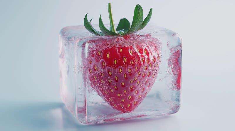 Strawberry in an ice cube stock illustration. Illustration of sweetness ...