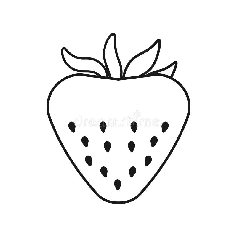 Simple Strawberry Line Drawing Clip Art Illustration on Isolated ...