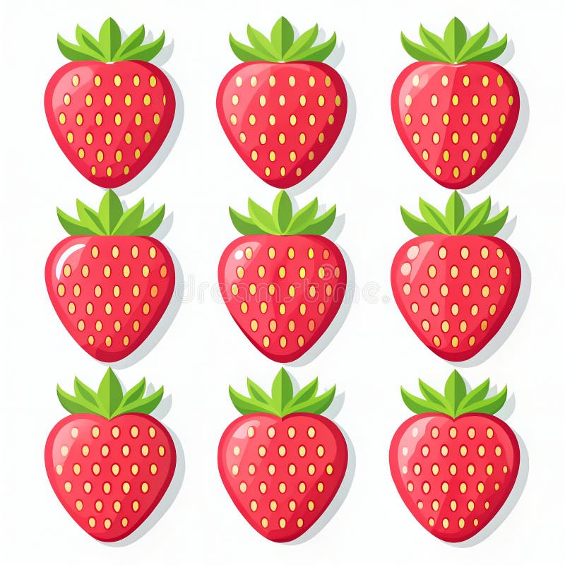 Strawberry Icon Set in Flat Vector Style Stock Illustration ...