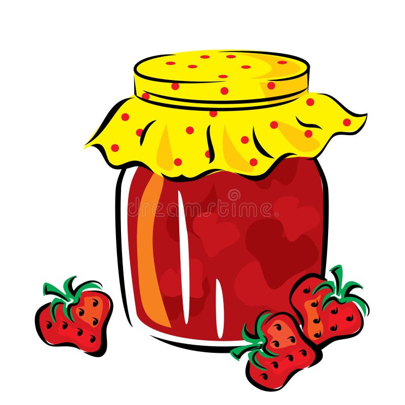Hand Drawn Strawberry Jam Jar Stock Vector - Illustration of drawing ...