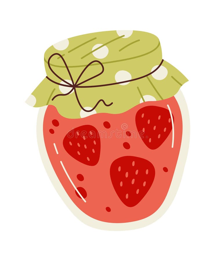 Strawberry Jam with Berries in Glass Jar Flat Illustration Stock Vector ...