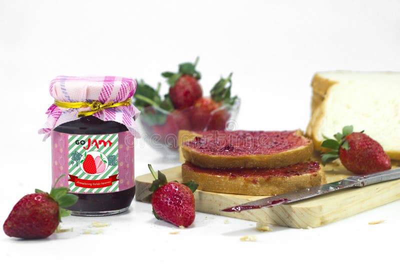 Strawberry Jam & Bread in Breakfast with White Background Stock Image ...