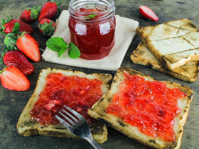 Strawberry Jam on Bread with Fresh Strawberry Stock Image - Image of ...