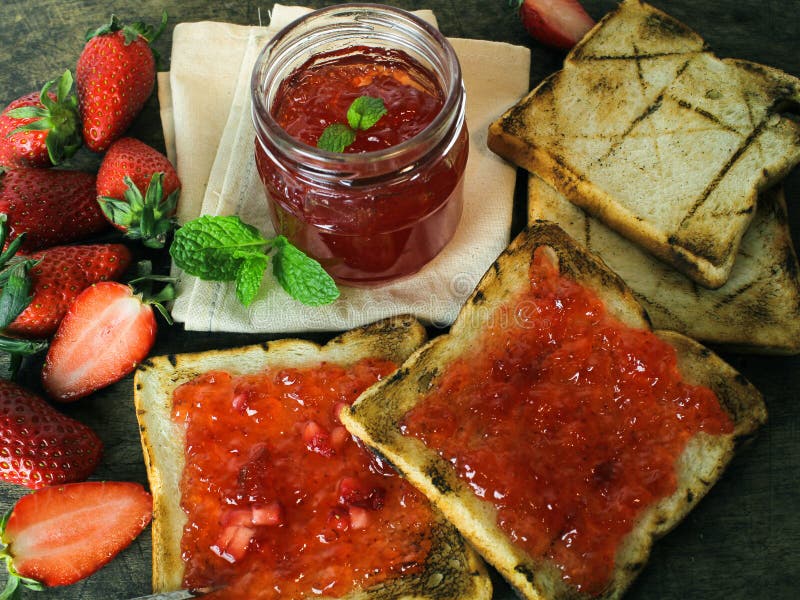Strawberry Jam on Bread with Fresh Strawberry Stock Image - Image of ...