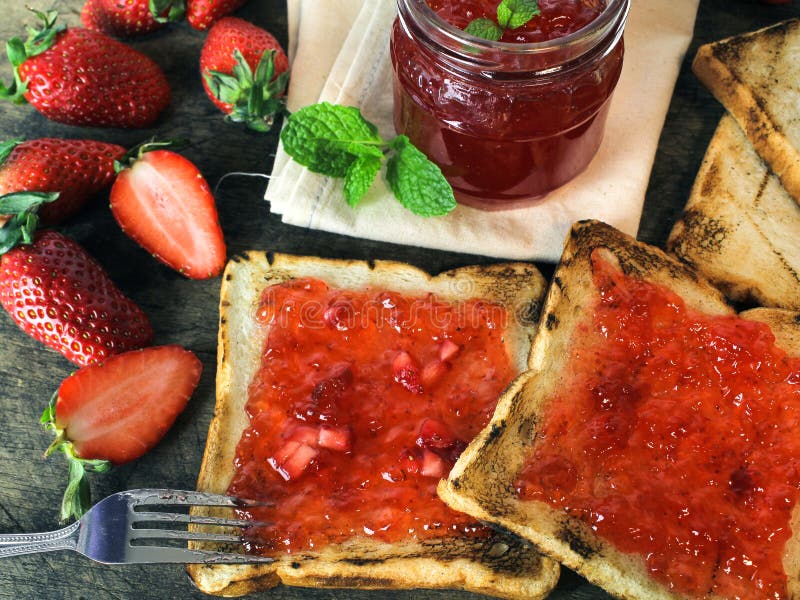 Strawberry Jam on Bread with Fresh Strawberry Stock Photo - Image of ...