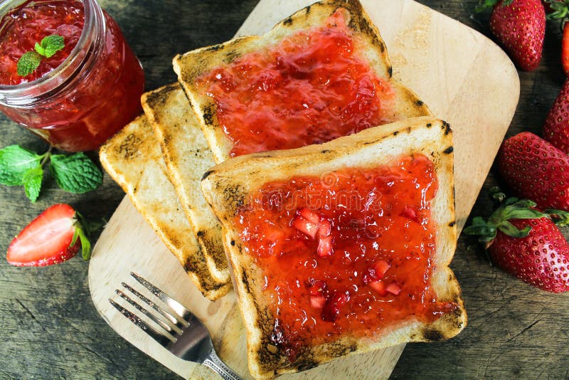 Strawberry Jam on Bread with Fresh Strawberry Stock Photo - Image of ...