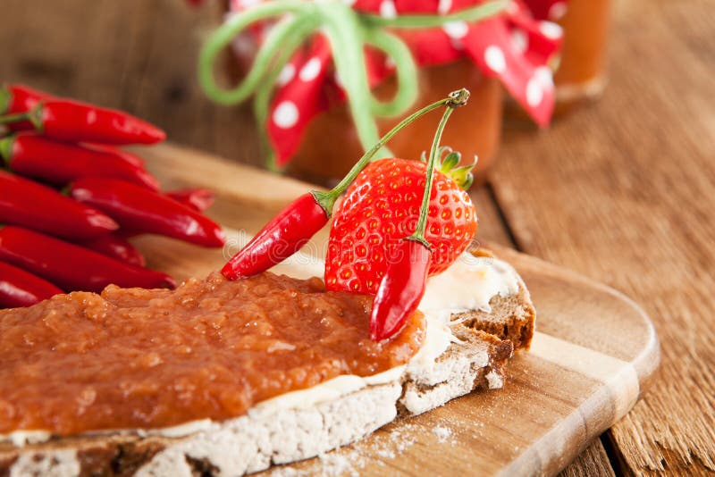 Strawberry jam with chili stock image. Image of spread - 53458797