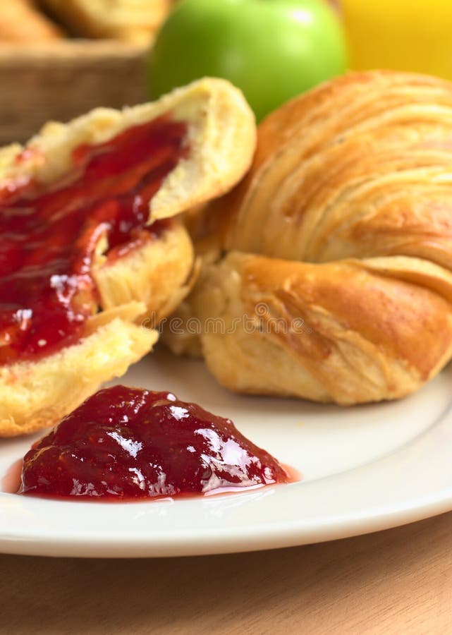 Strawberry Jam with Croissants Stock Photo - Image of sweet, snack ...