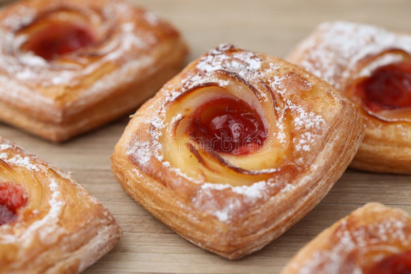 Strawberry Jam Danish Bread on Table Stock Photo - Image of yummy ...