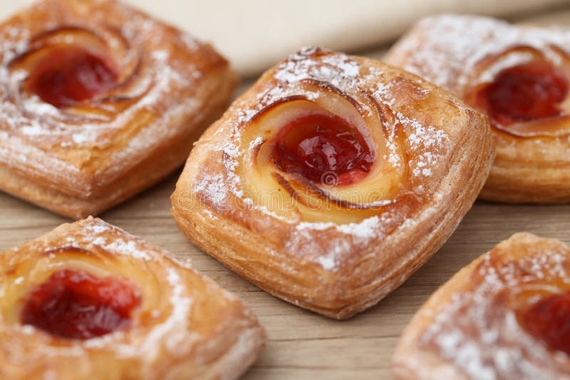 Strawberry Jam Danish Bread on Table Stock Photo - Image of bakery ...