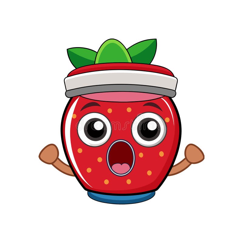 Charming Cartoon Strawberry Jam Jar with Expressive Face Stock Vector ...