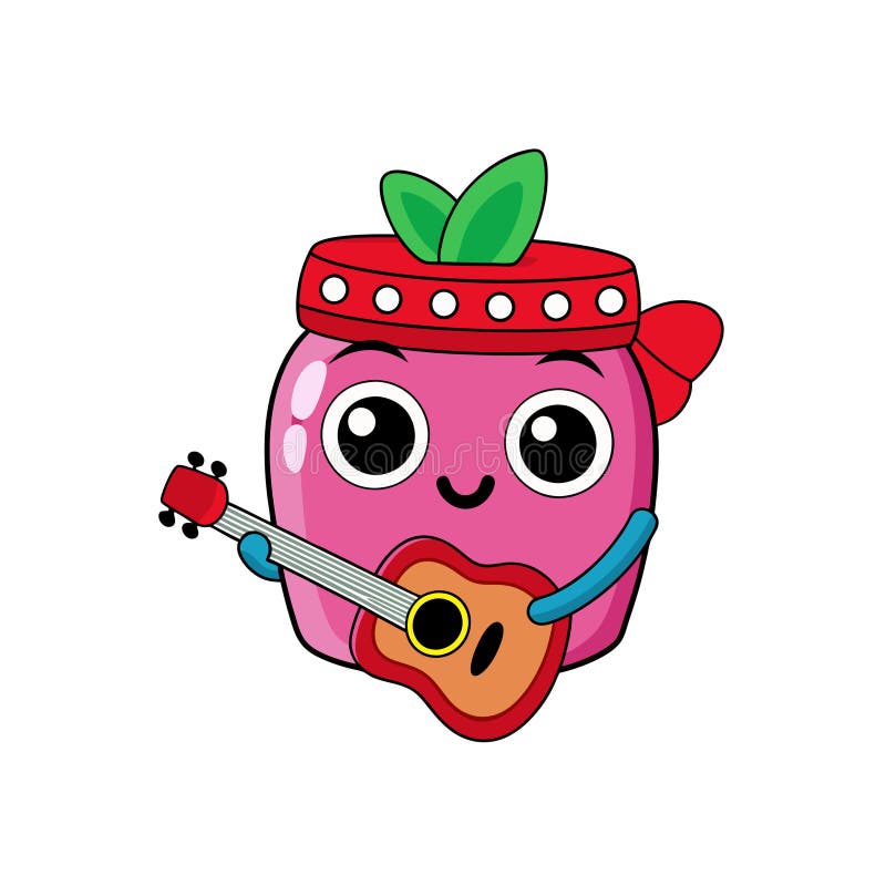Charming Strawberry Jam Cartoon Character Playing Guitar Stock Vector ...