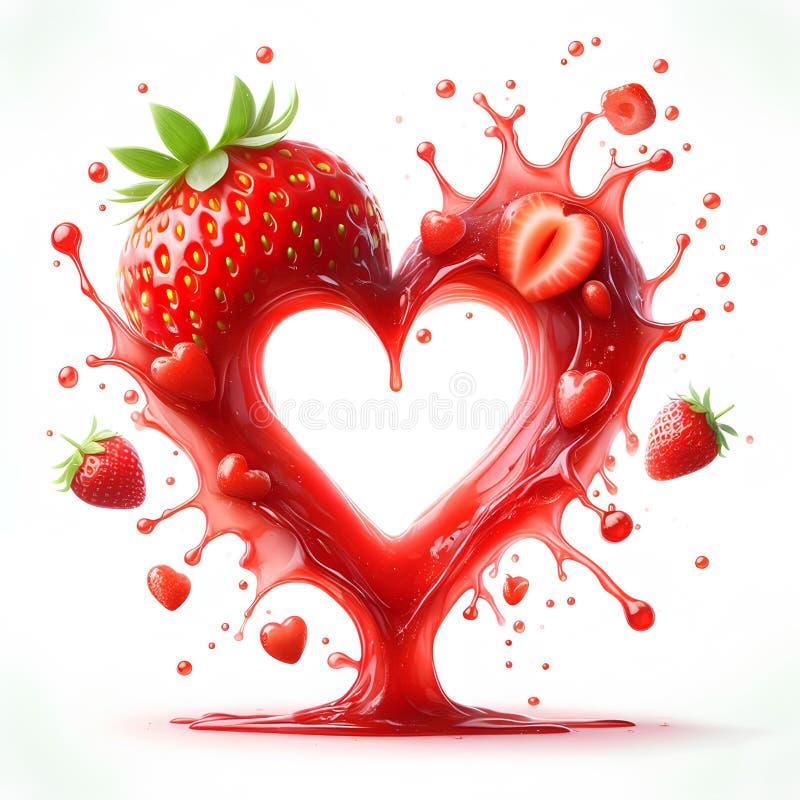Strawberry Jam Splash Heart Shape with Empty Center Isolated on White ...