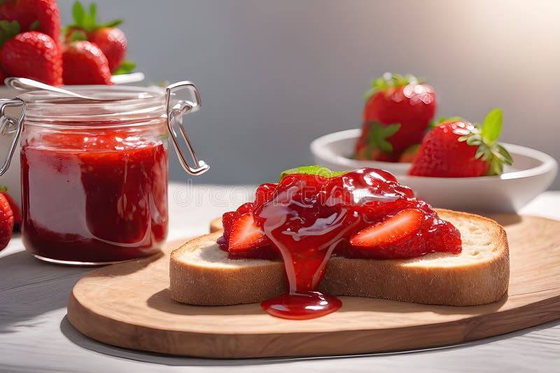 Toast Spread with Jams. Glass Jam and Jellies Jars for Sandwich Spreads, Tasty Sweet Preserves ...