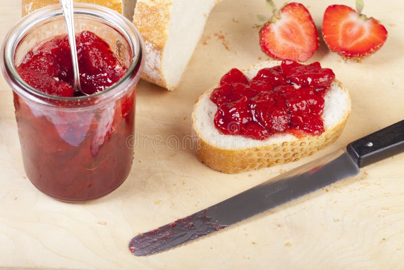 Strawberry Jam on White Bread Stock Image - Image of time, homemade ...