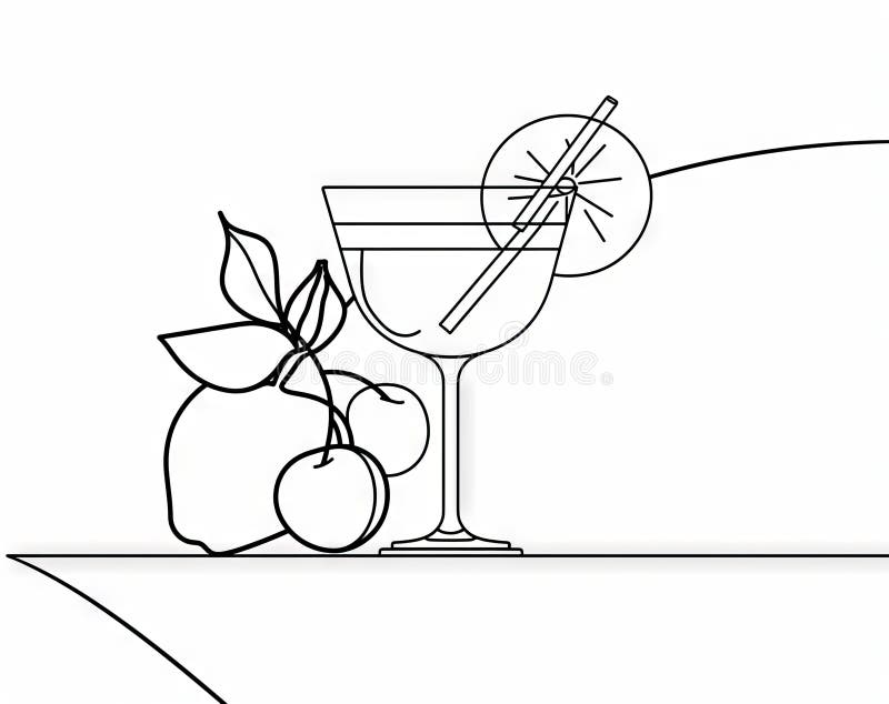 Strawberry Juice Outline Modern Illustration with Continuous One Line ...