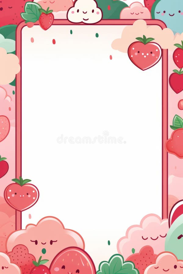 Strawberry Kawaii Border Frame Stock Illustration - Illustration of ...