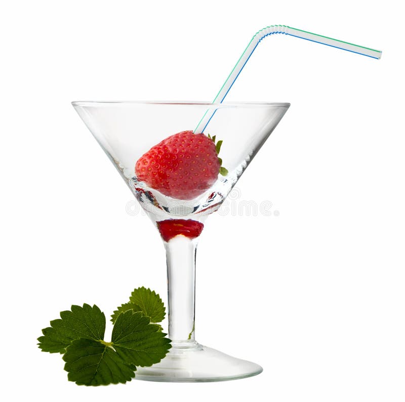 Strawberry Leaves and Berry with Cocktail Straw Stock Image - Image of ...
