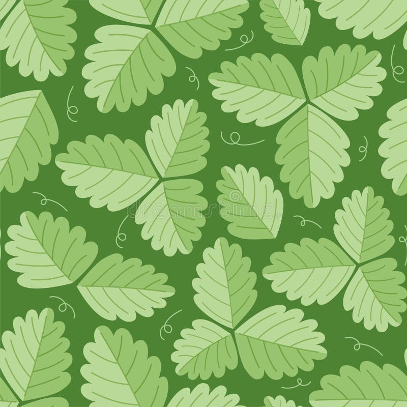 Strawberry Leaves Seamless Pattern. Green Leaves on Green Background ...
