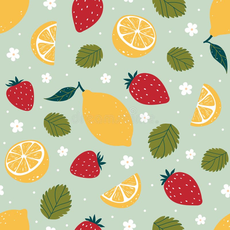 Strawberry and Lemon Seamless Pattern in Pastel Colors. Vector ...