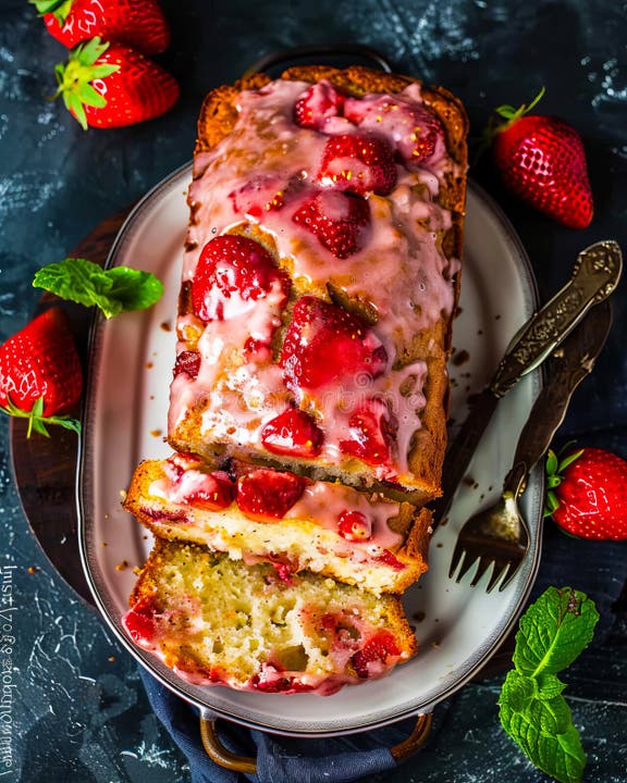 Strawberry Lemon Loaf Cake with a Slice of Bread Stock Photo - Image of ...