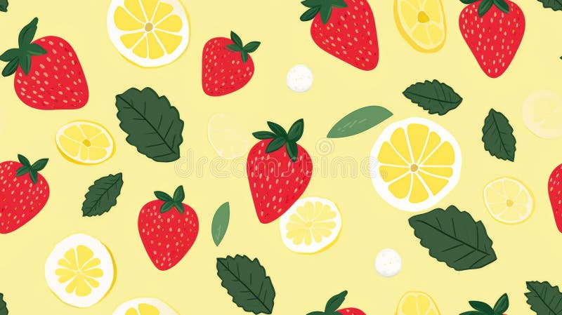Strawberry and Lemon Pattern. Vector Seamless Fruit Pattern for ...