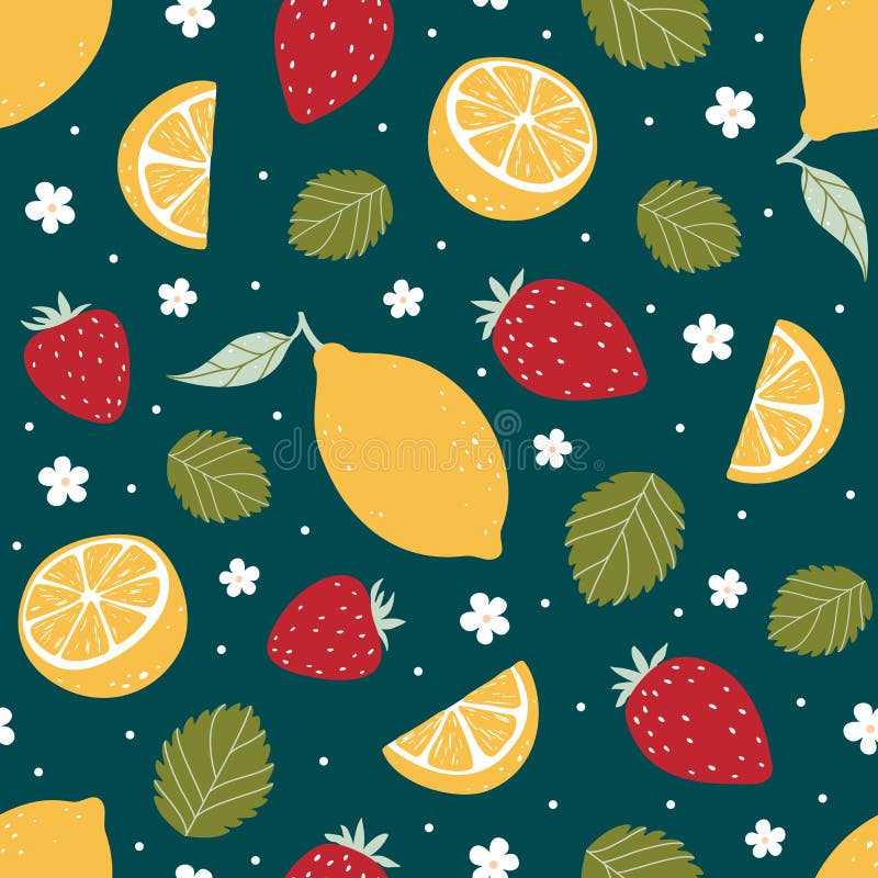 Strawberry and Lemon Seamless Pattern in Pastel Colors. Vector ...