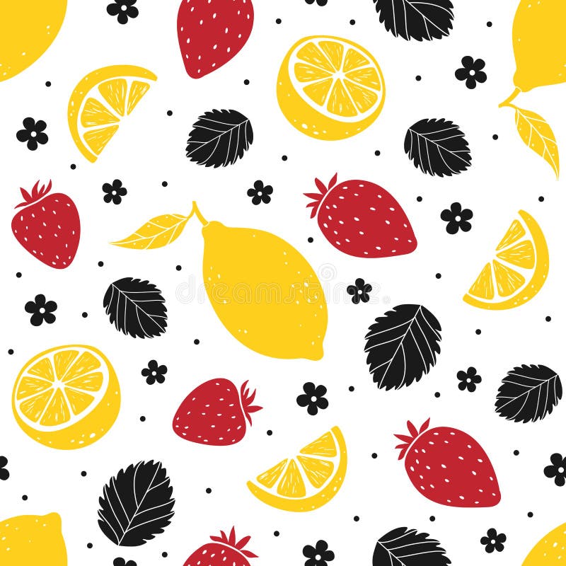 Strawberry and Lemon Seamless Pattern in Pastel Colors. Vector ...