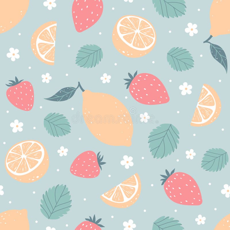 Strawberry and Lemon Seamless Pattern in Pastel Colors. Vector ...