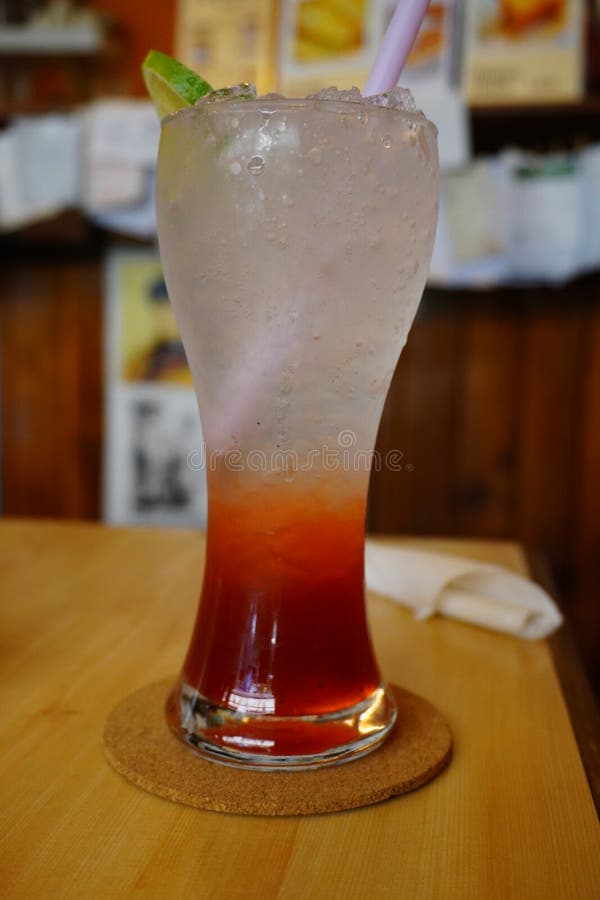 Strawberry Lemon Soda on Wooden Table Stock Image - Image of wood, food ...