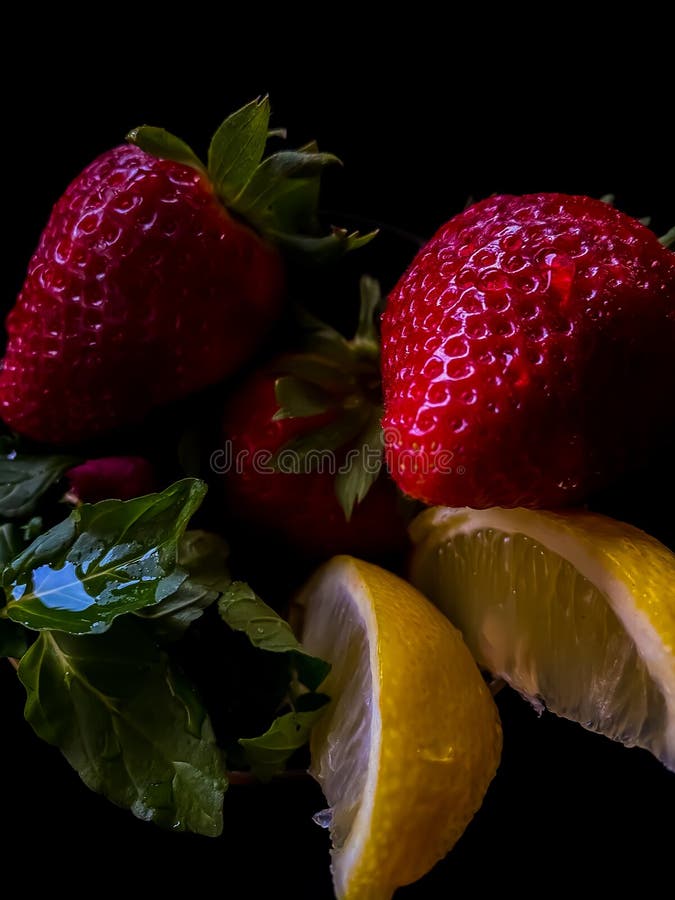 Strawberry and lemon stock image. Image of yellow, lemon - 215200499