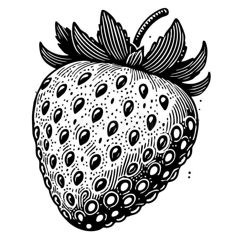 Strawberry Line Art Drawing with Black Dots Stock Illustration ...